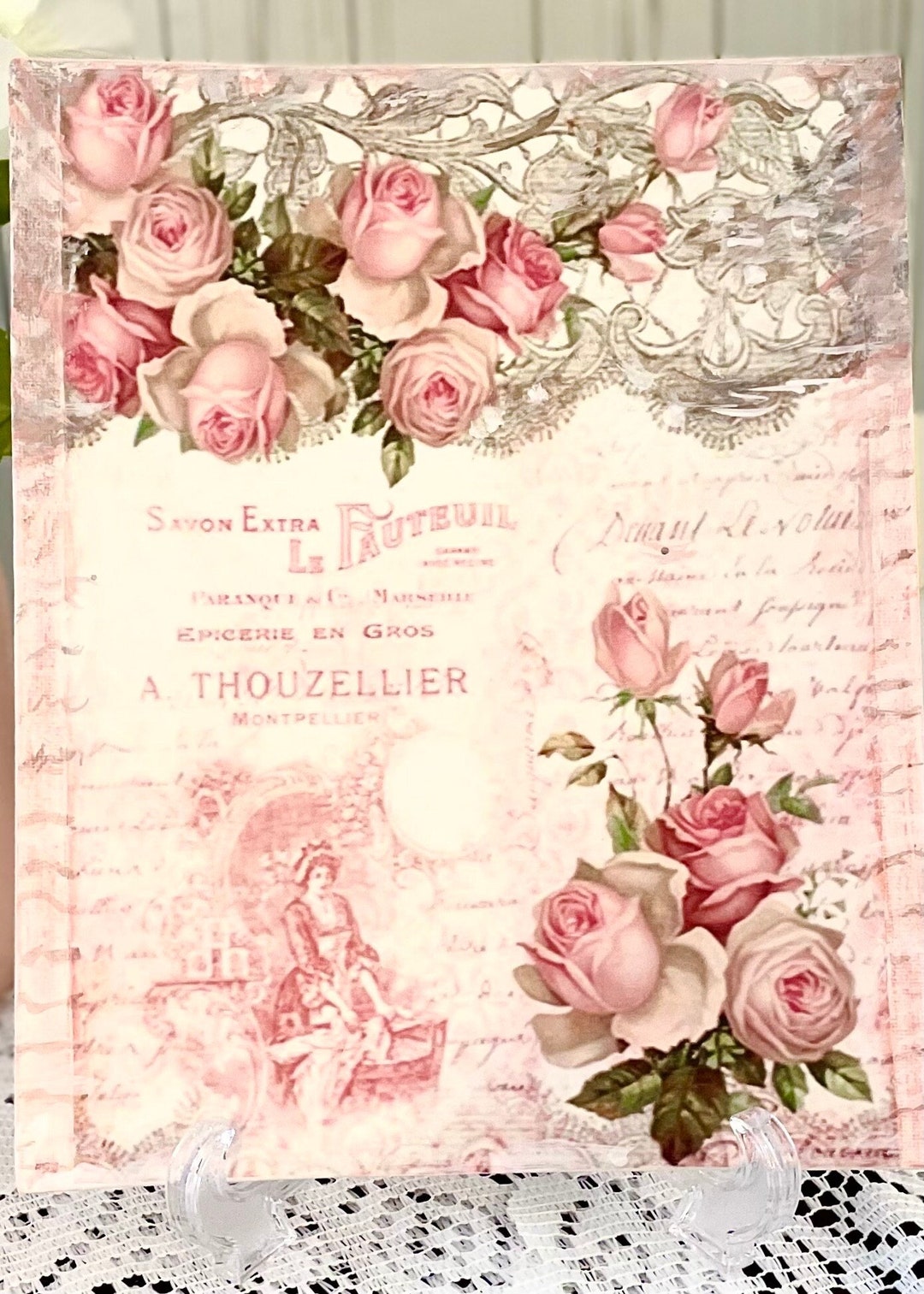 Vintage French Country Script Wall Art Floral Peachy Pink - Etsy