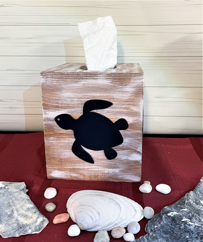 Rustic Nautical Distressed Wood Tissue Box Cover With Sea - Etsy