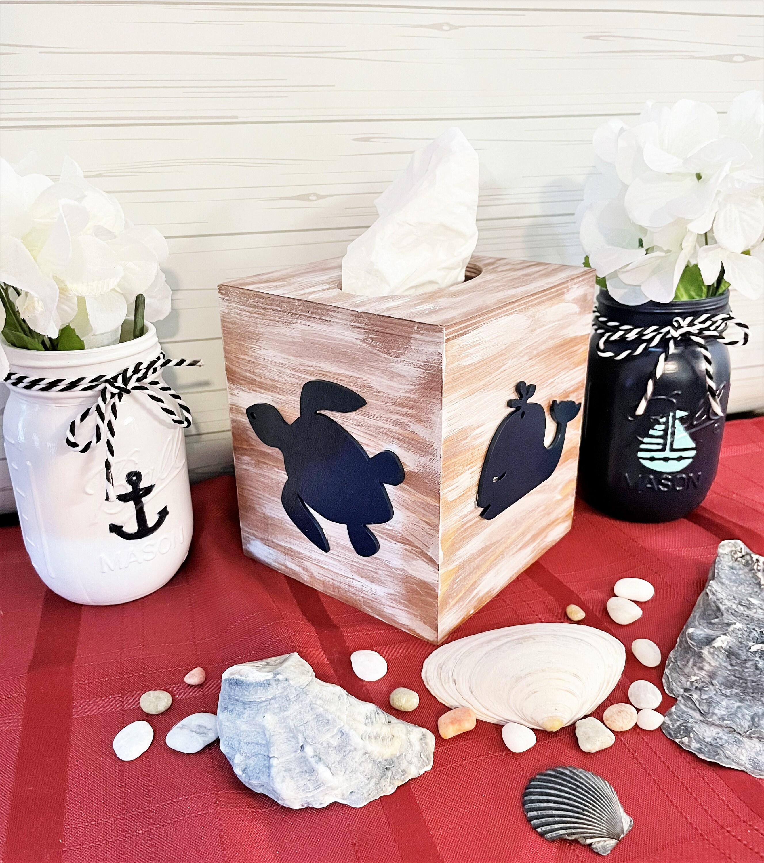 Rustic Nautical Distressed Wood Tissue Box Cover With Sea - Etsy