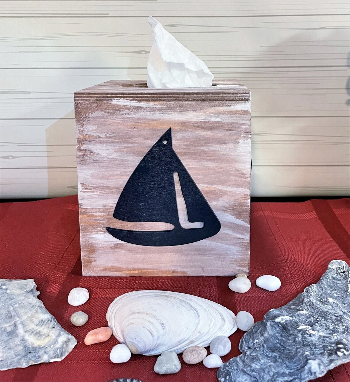 Rustic Nautical Distressed Wood Tissue Box Cover With Sea - Etsy