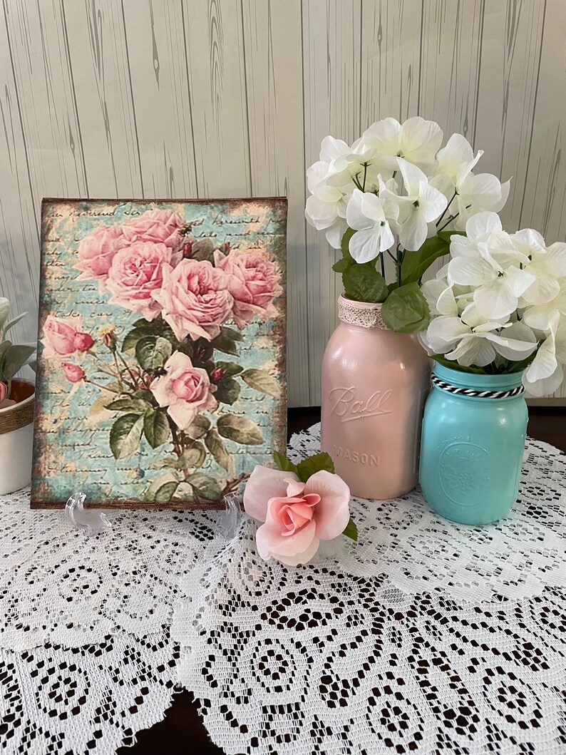 Vintage French Country Script Wall Art Floral Pink Roses - Etsy