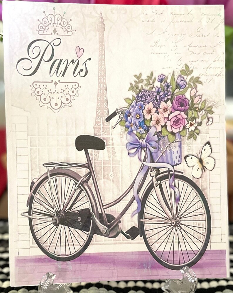 Vintage French Country Paris Script Wall Art, Bicycle With a Beautiful ...
