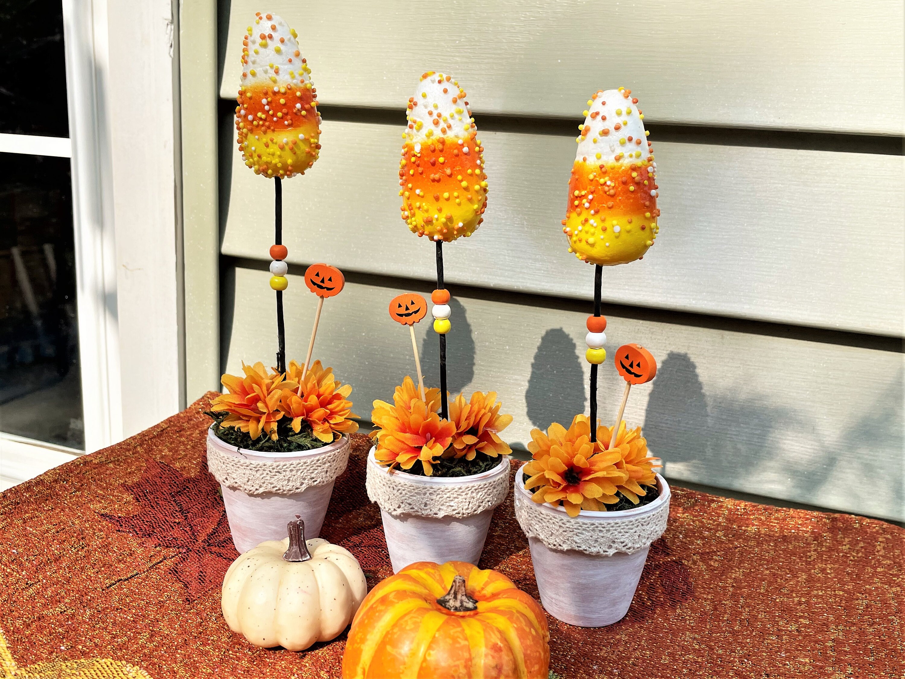 3 Candy Corn Shelf Sitters in Distressed Clay Pots With - Etsy