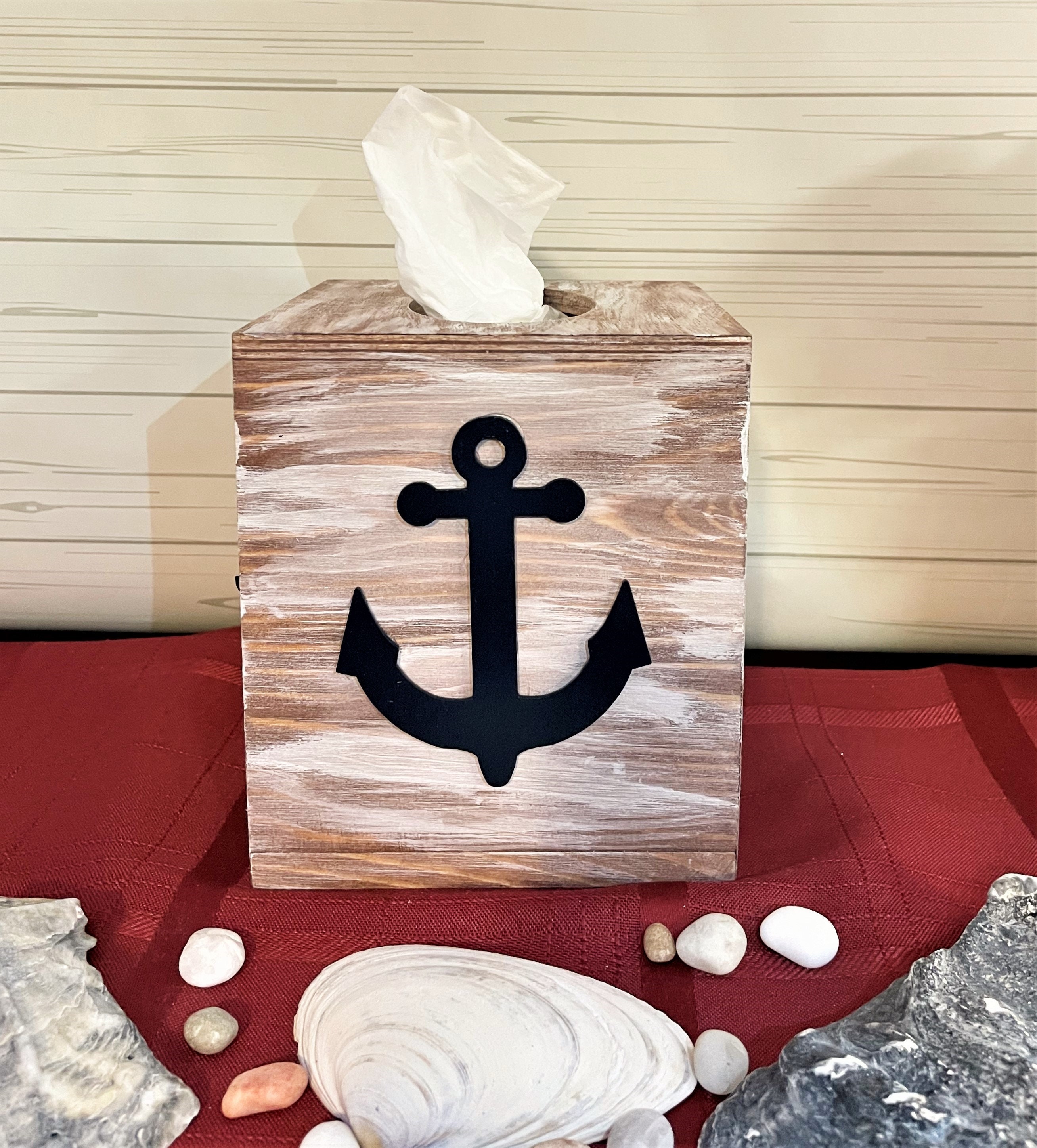 Rustic Nautical Distressed Wood Tissue Box Cover With Sea - Etsy