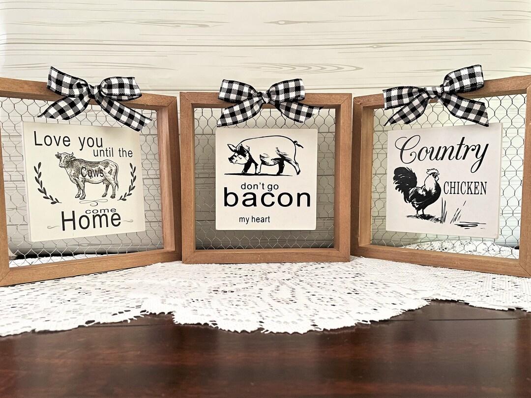Rustic Farmhouse Decor Country Decor Wood Framed Cow Pig - Etsy
