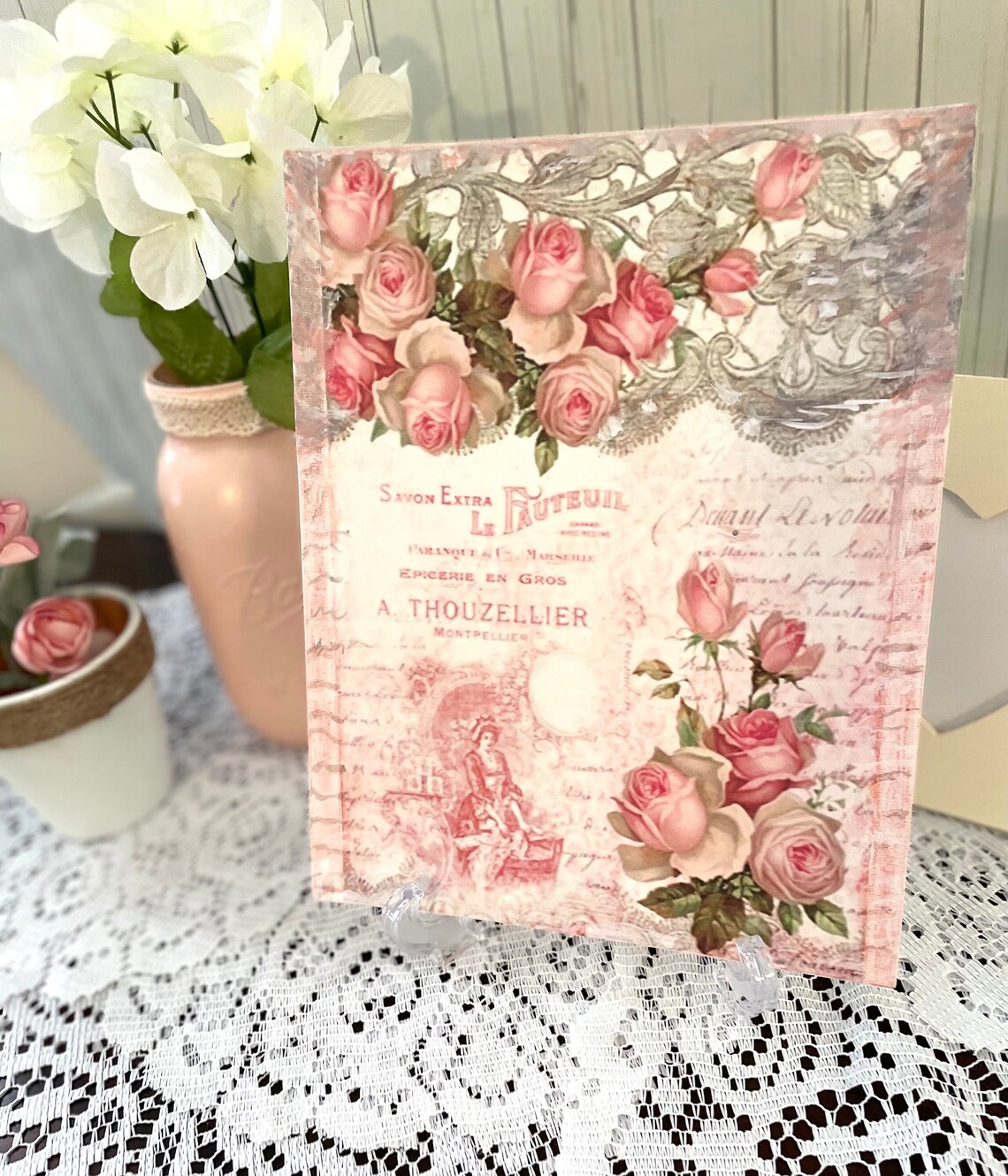 Vintage French Country Script Wall Art Floral Peachy Pink - Etsy