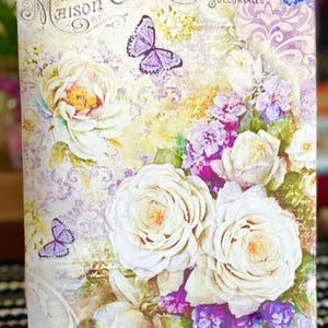 Vintage French Country Paris Script Wall Art, Pretty Purple Flowers and ...