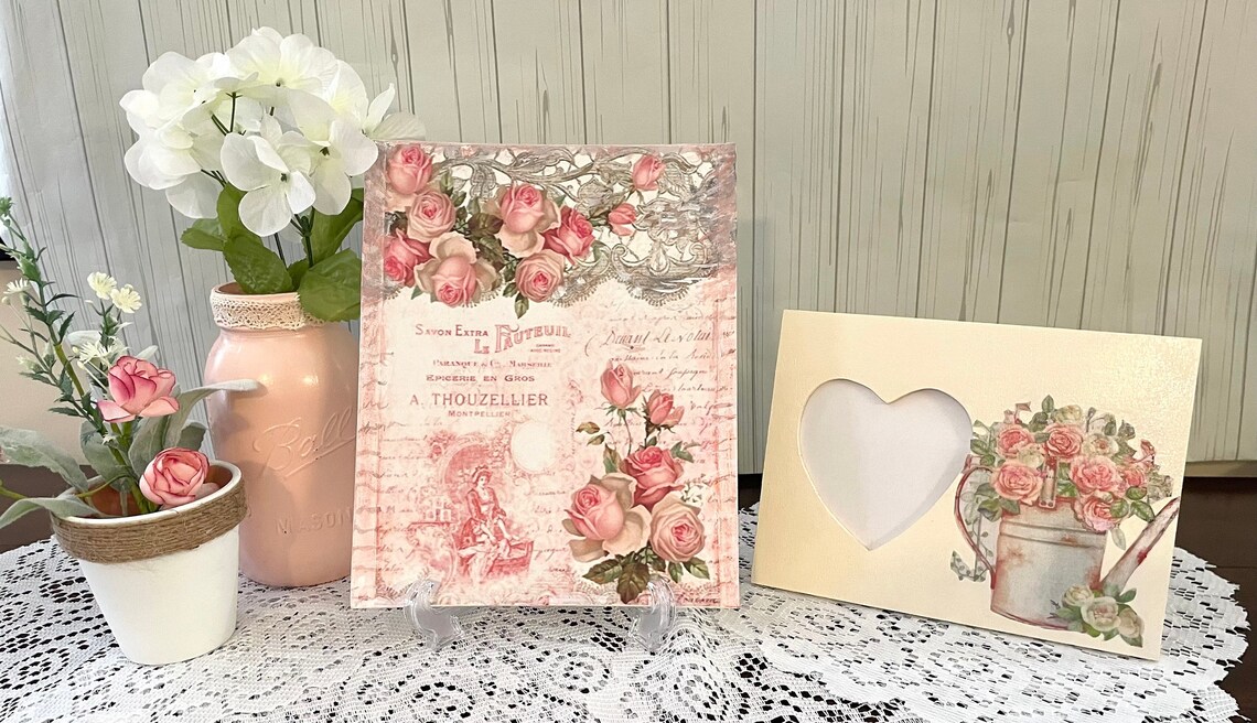 Vintage French Country Script Wall Art Floral Peachy Pink - Etsy