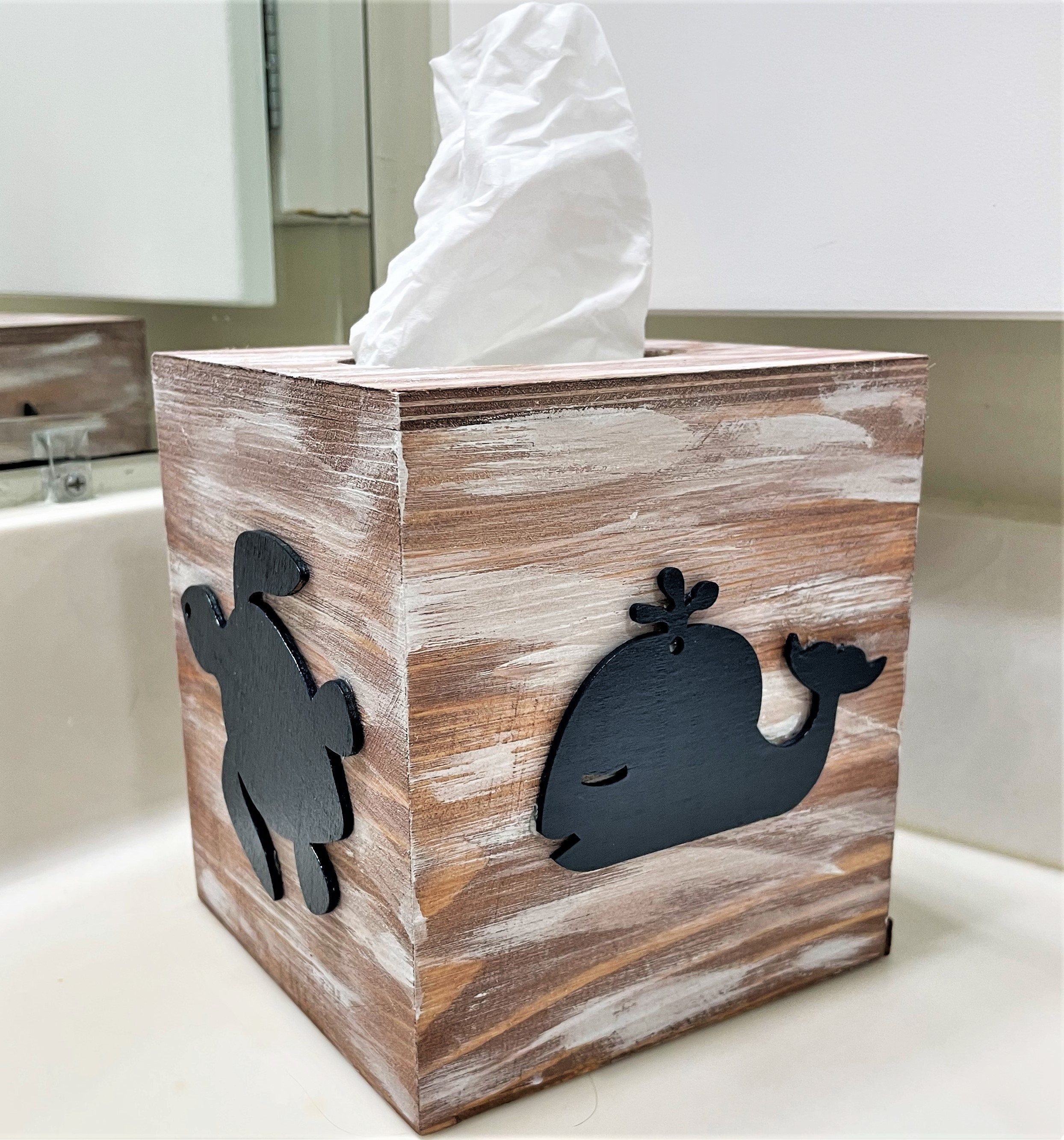 Rustic Nautical Distressed Wood Tissue Box Cover With Sea - Etsy