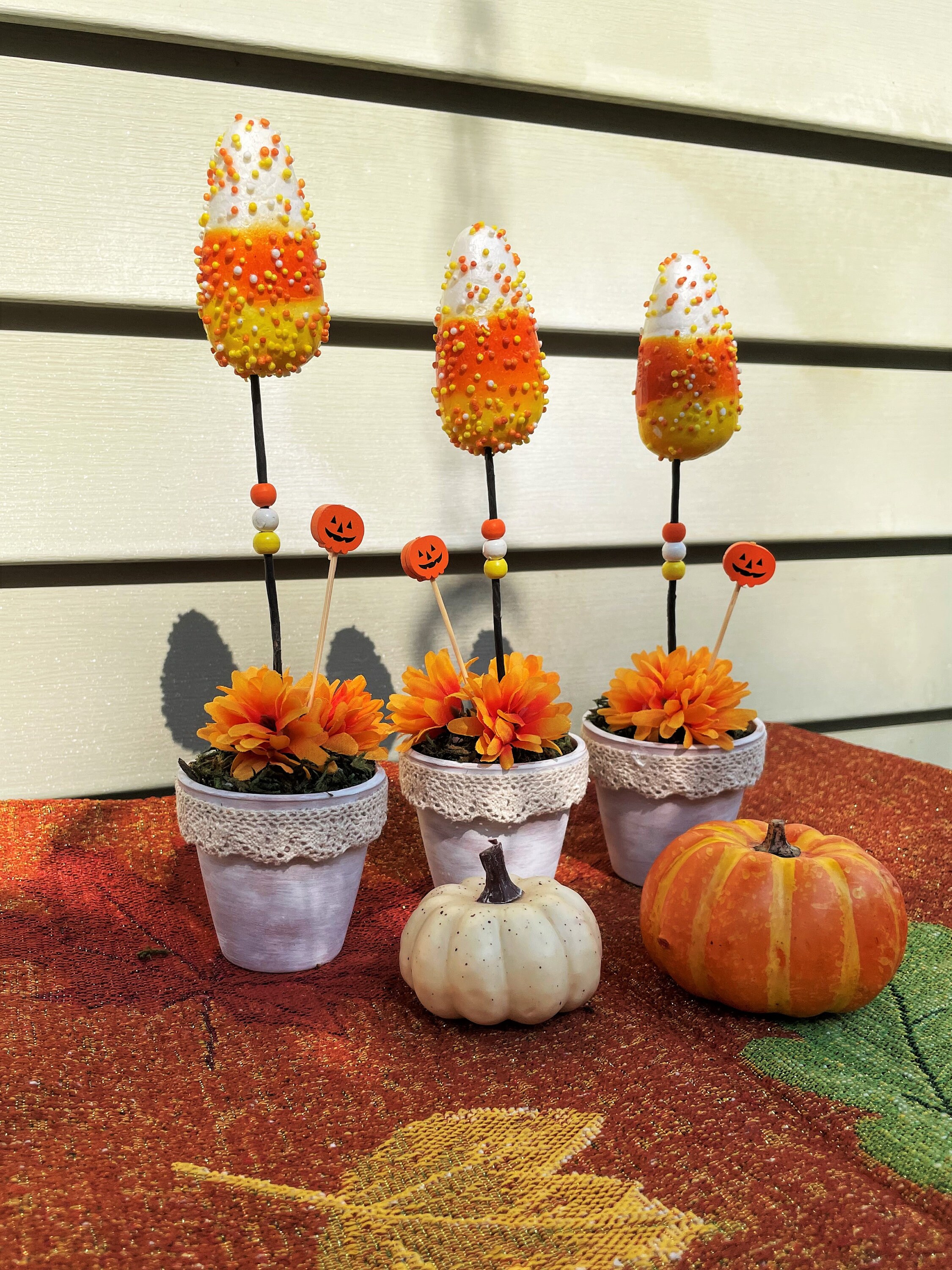 3 Candy Corn Shelf Sitters in Distressed Clay Pots With - Etsy