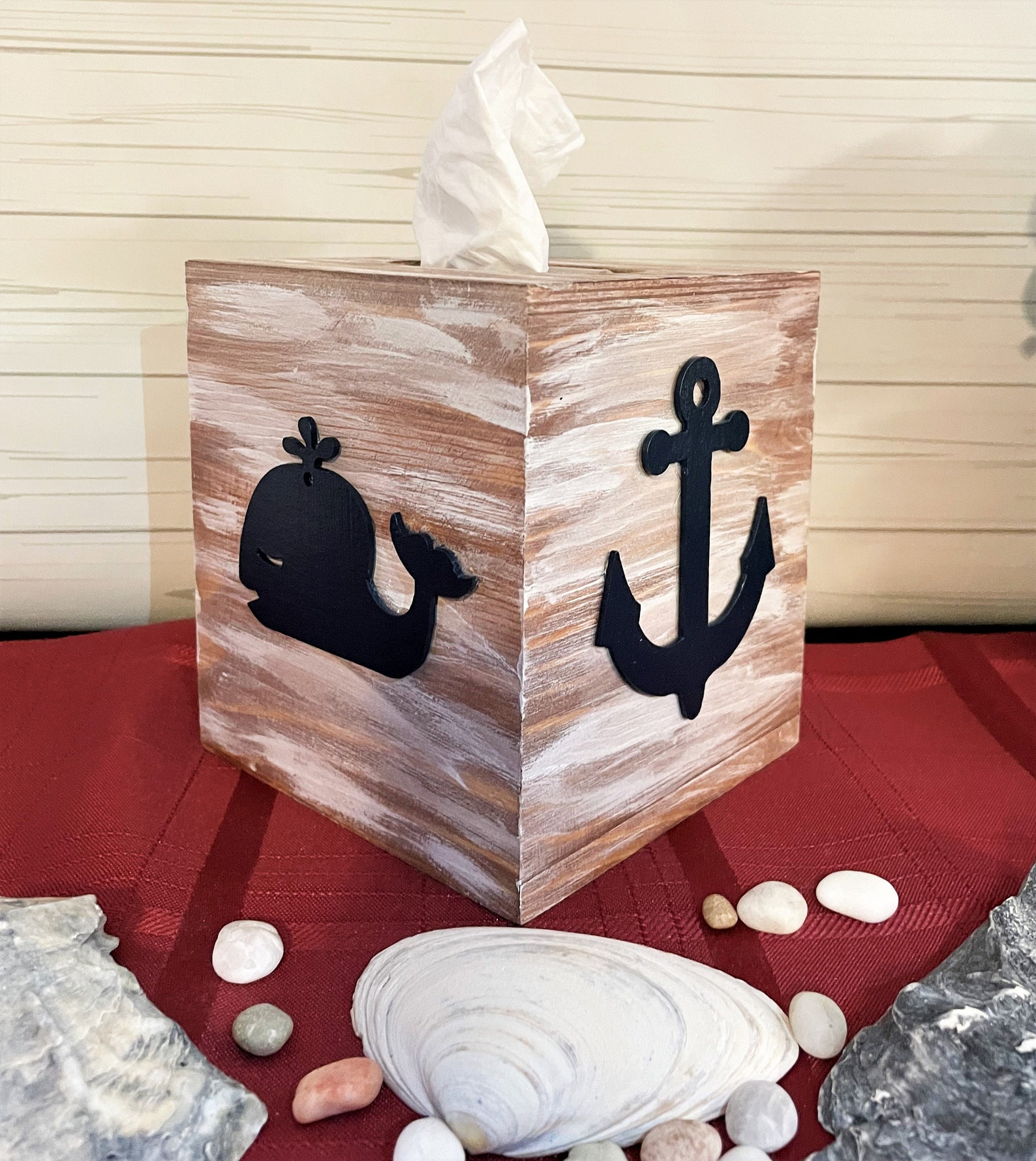 Rustic Nautical Distressed Wood Tissue Box Cover With Sea - Etsy
