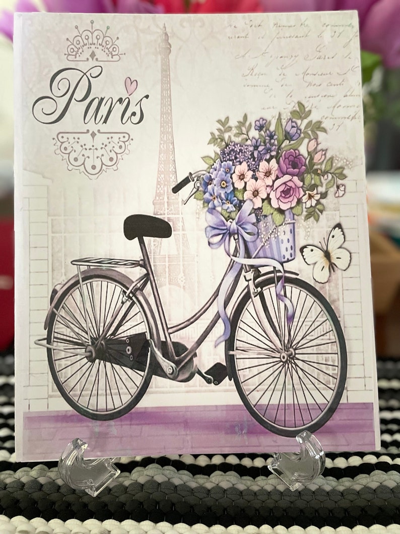 Vintage French Country Paris Script Wall Art, Bicycle With a Beautiful ...