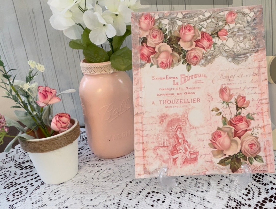 Vintage French Country Script Wall Art Floral Peachy Pink - Etsy