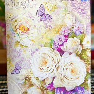 Vintage French Country Paris Script Wall Art, Pretty Purple Flowers and ...