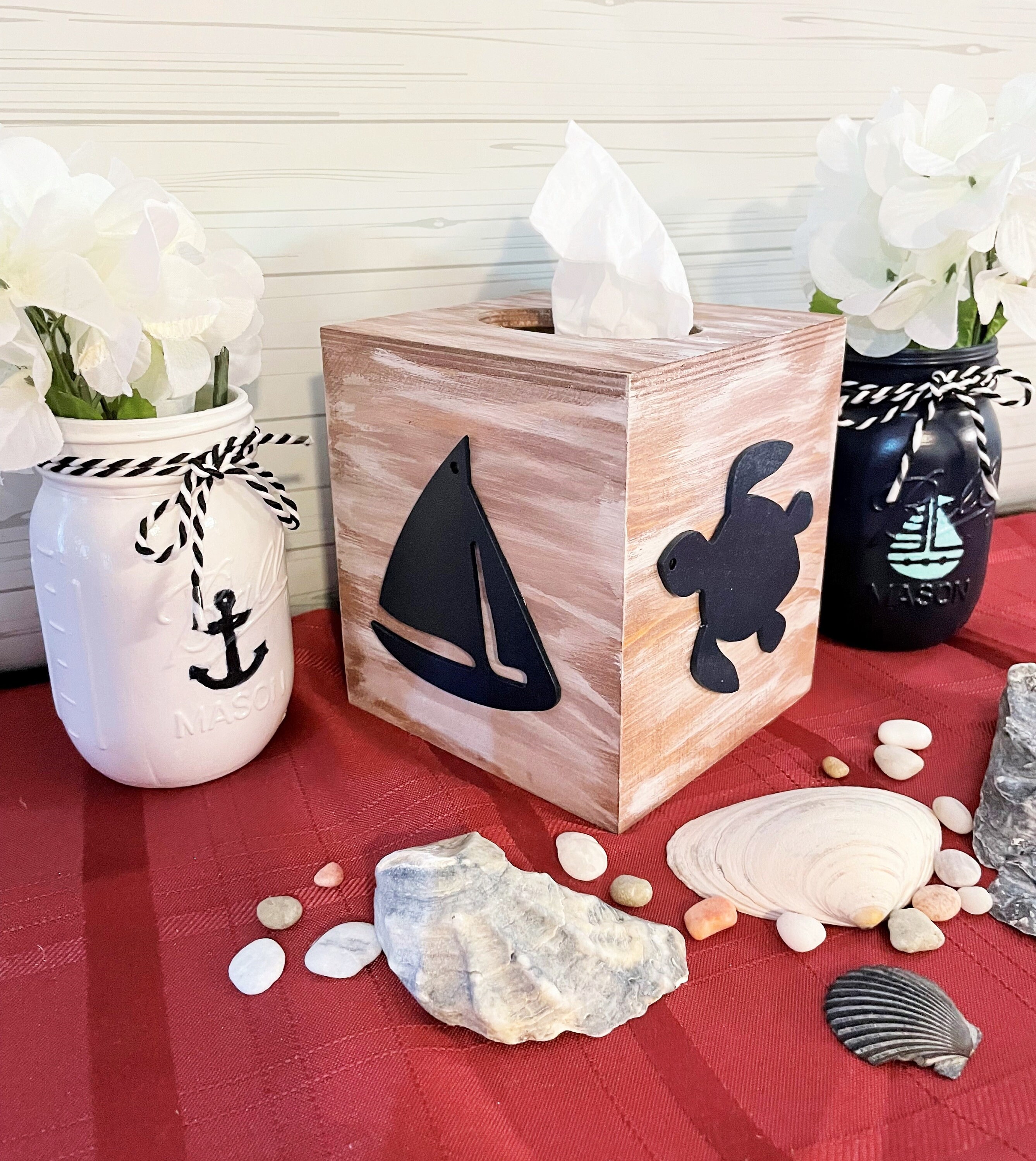 Rustic Nautical Distressed Wood Tissue Box Cover With Sea - Etsy
