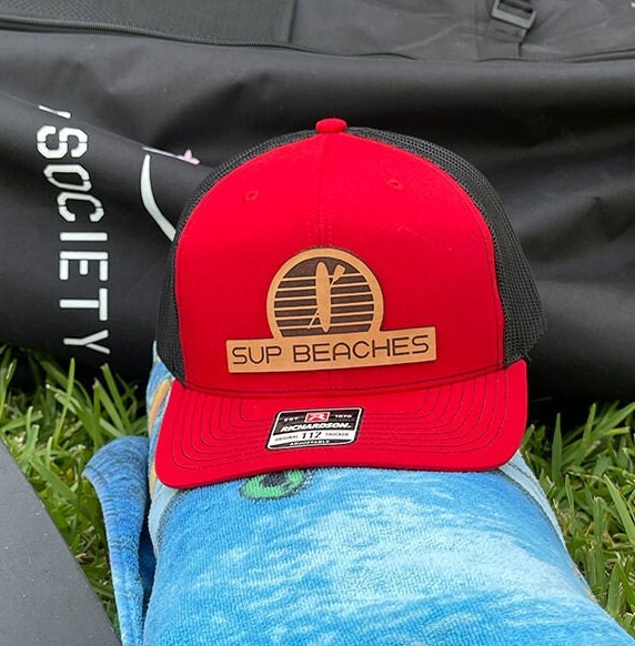 SUP Beaches Hat | Laser Engraved Leather Patch Hat | Richardson 112 ...