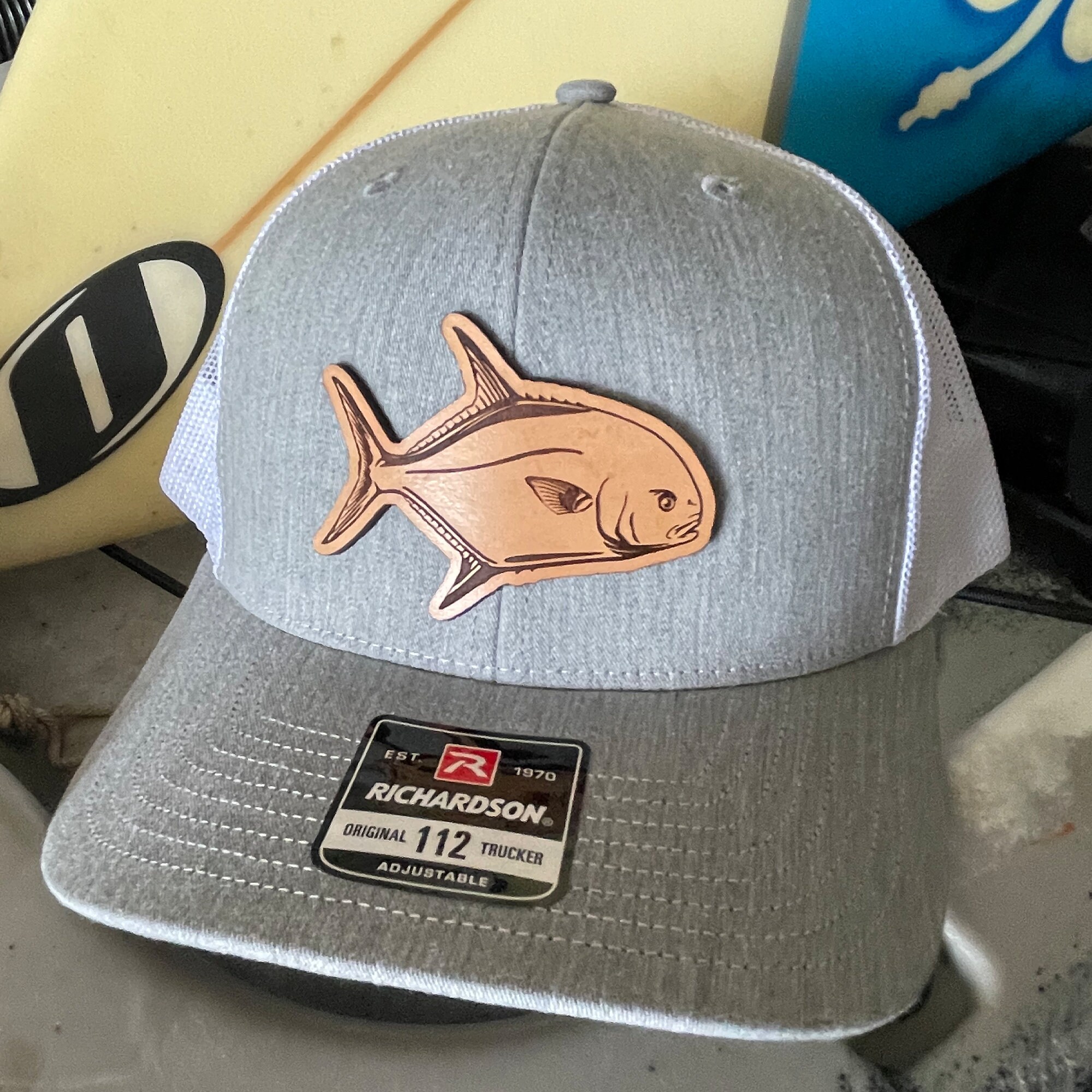 Pompano Fish Hat | Custom Laser Engraved Leather Patch Hat | Richardson ...