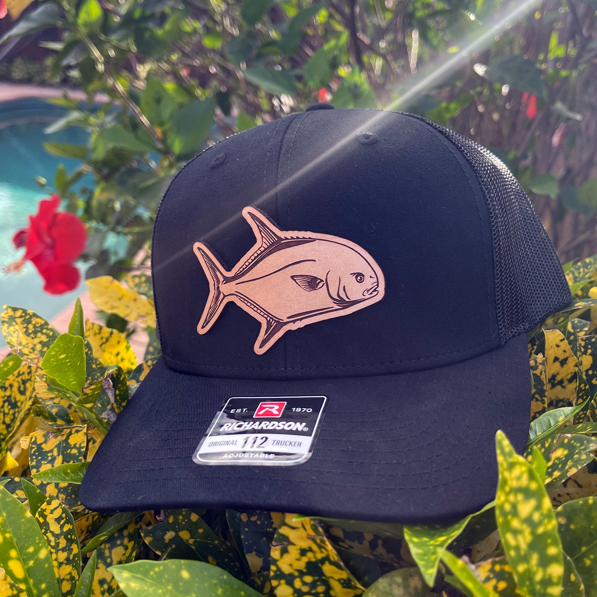 Pompano Fish Hat | Custom Laser Engraved Leather Patch Hat | Richardson ...
