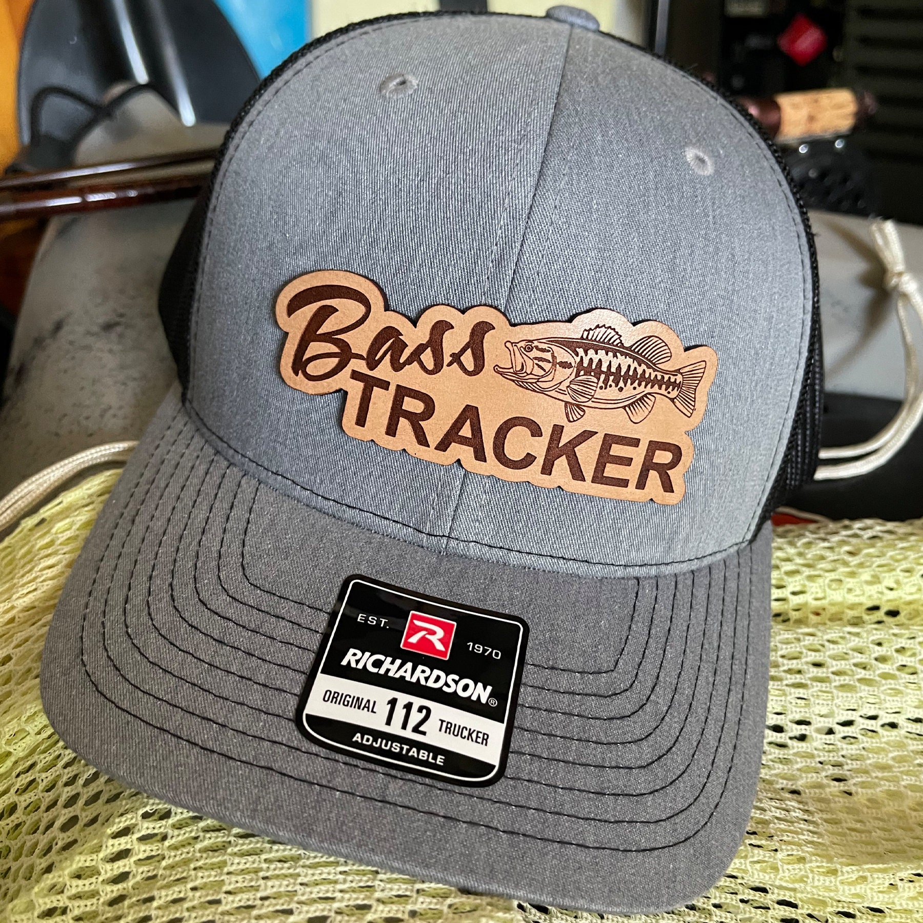 Bass Tracker Largemouth Bass Fish Hat Custom Laser Engraved Leather ...