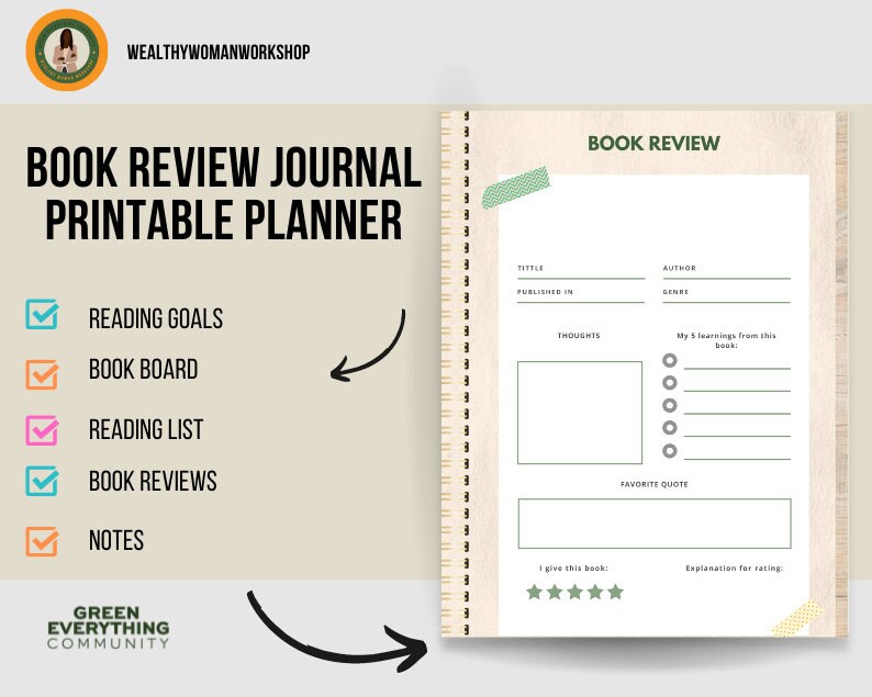 Book Review Journal Printable Planner | Etsy