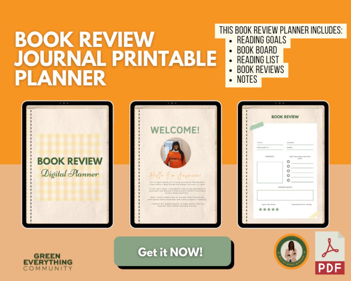 Book Review Journal Printable Planner: Book Review Planner, Book Nook ...