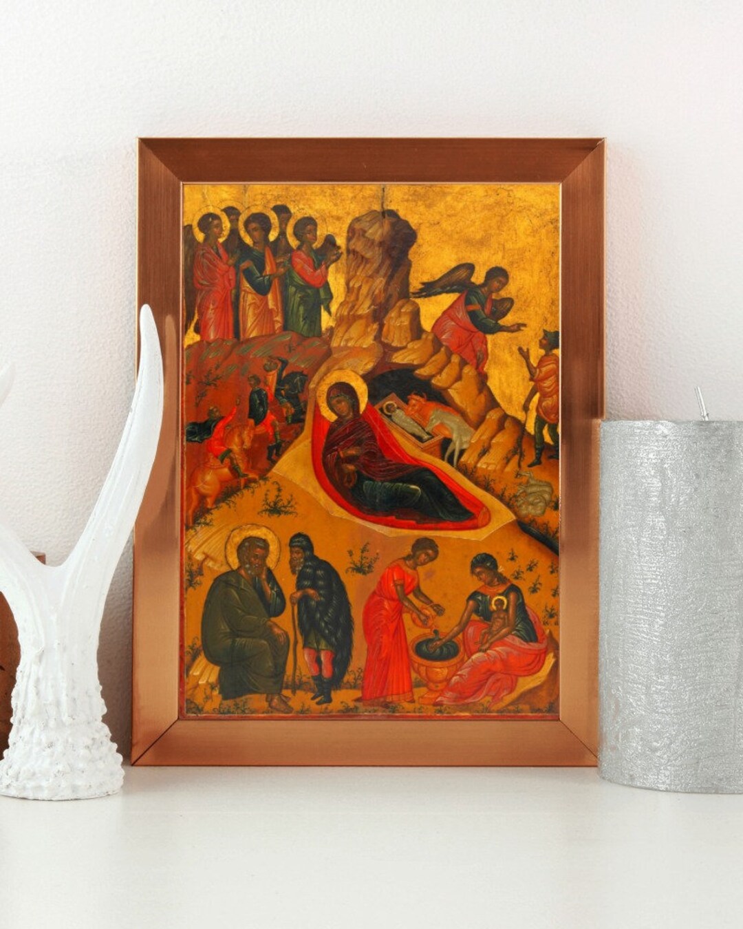 Jesus Christ Mary Nativity by Victor of Crete 17th AD Tempera Painting ...