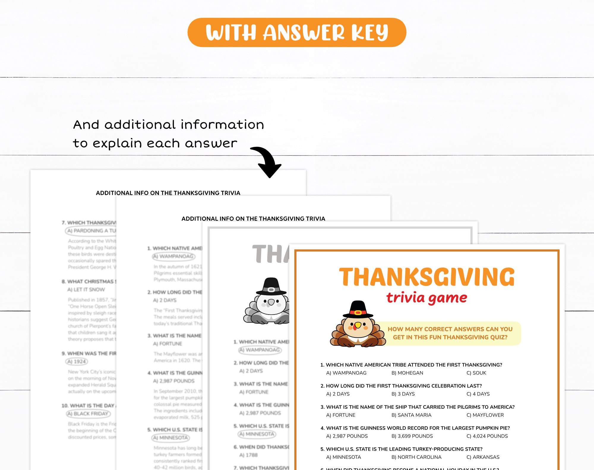 Thanksgiving Trivia Game, Thanksgiving Trivia Questions, Printable ...