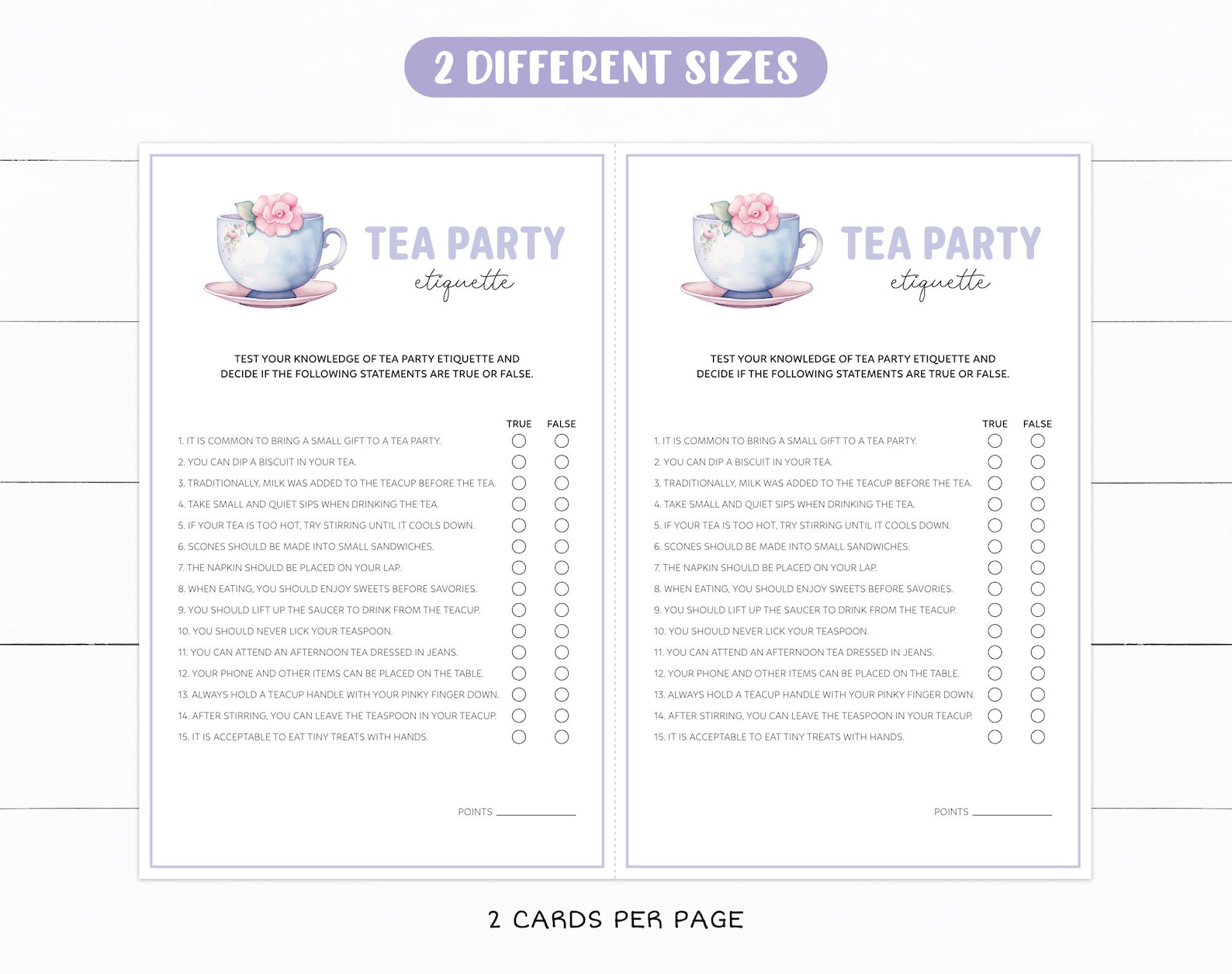 Tea Party Etiquette Game, Tea Etiquette Trivia Quiz, Printable Kids Tea ...