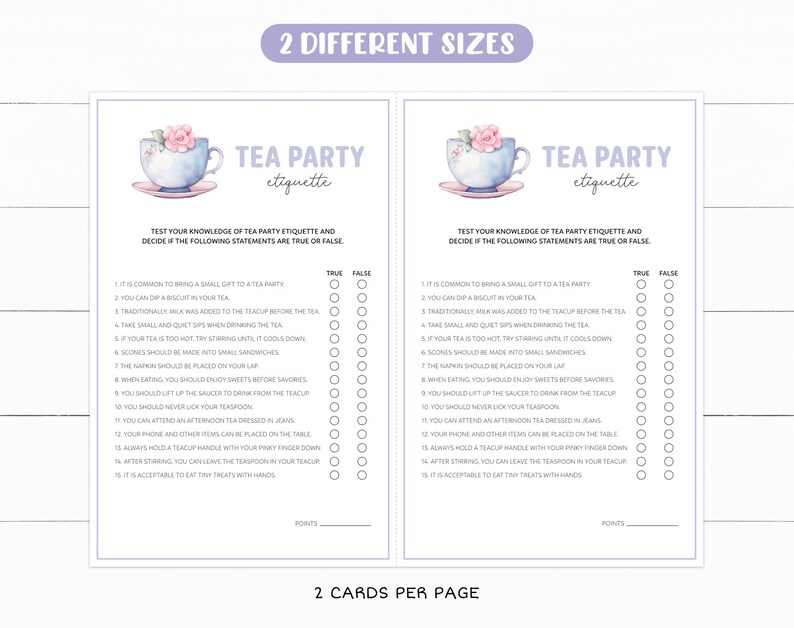 Tea Party Etiquette Game, Tea Etiquette Trivia Quiz, Printable Kids Tea ...