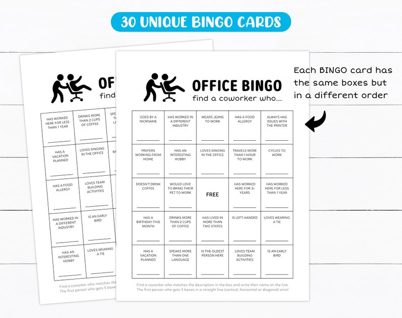 Networking Bingo, Find Someone Who Coworker Bingo, Office Team Building ...