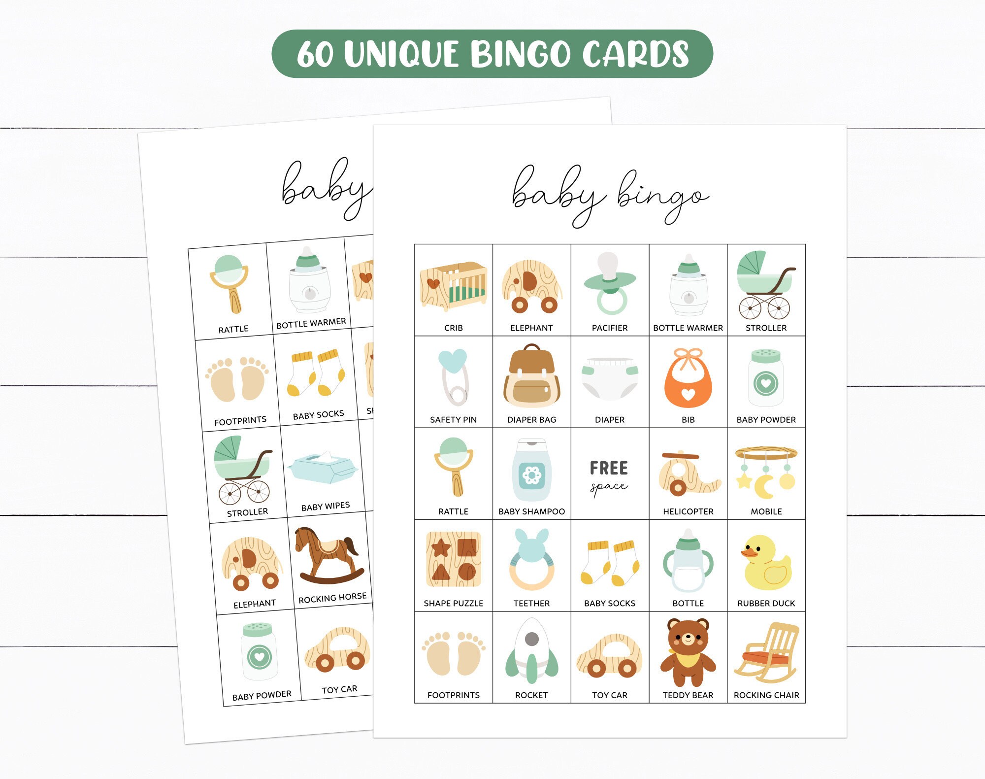 Gender Neutral Baby Bingo Cards With Pictures, Prefilled Baby Shower ...