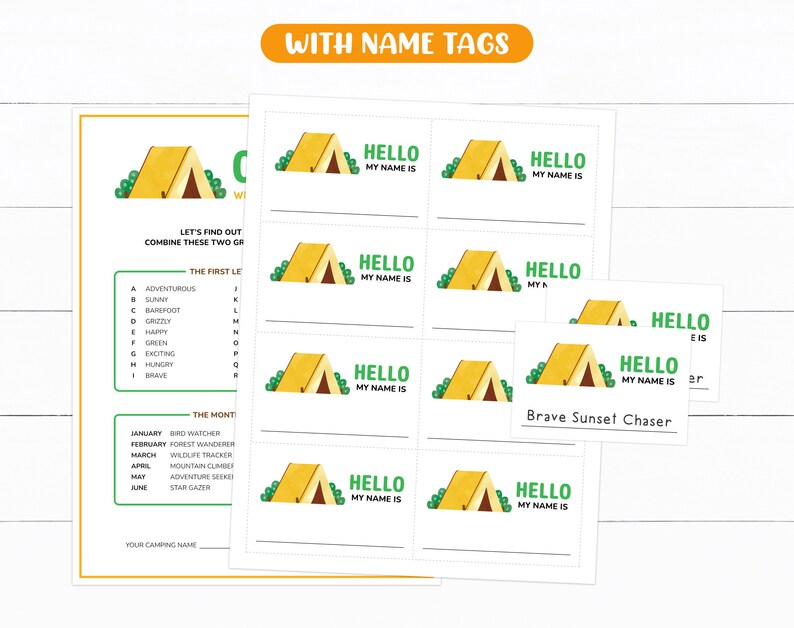 What's Your Camping Name Game With Tags, Create a Camping Name, Camping ...