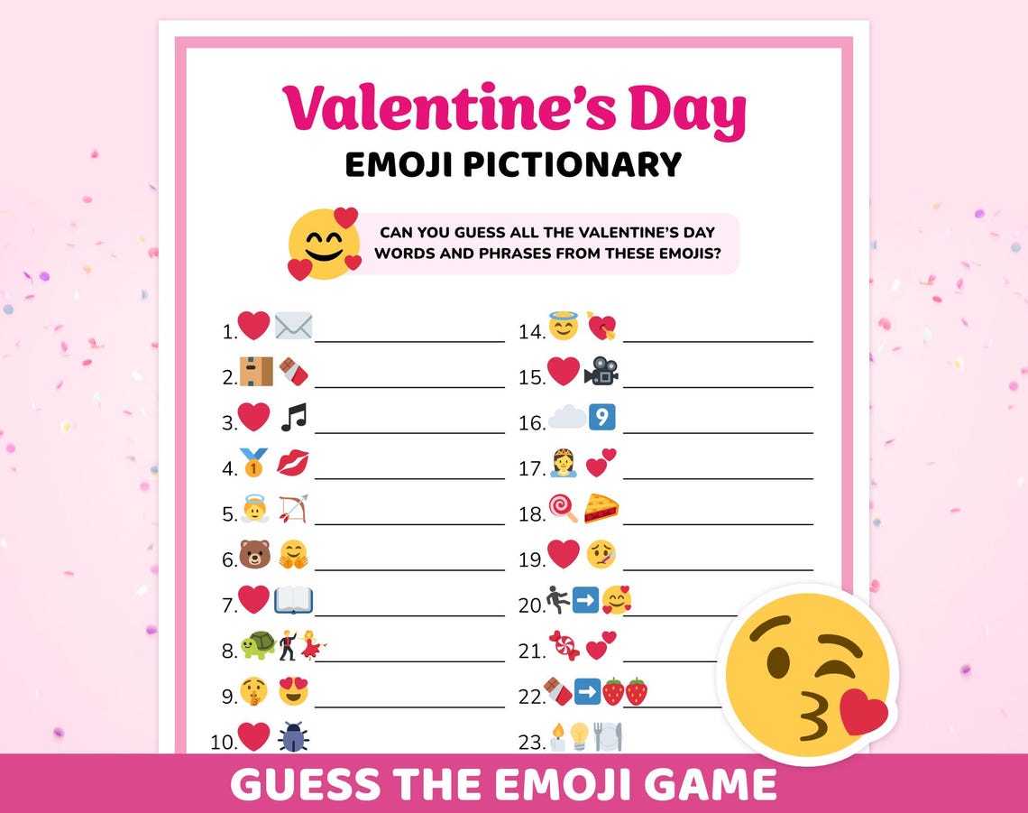 Valentines Emoji Pictionary Game, Valentines Emoji Game, Valentines Day ...