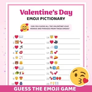 Valentines Emoji Pictionary Game, Valentines Emoji Game, Valentines Day ...