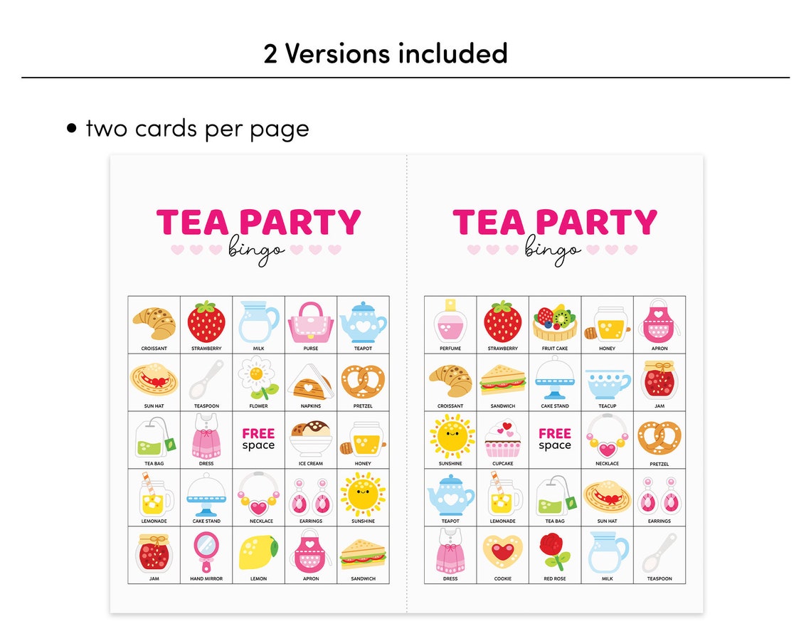 Tea Party Bingo Cards, Afternoon Teatime Bingo Game Template, Spring ...