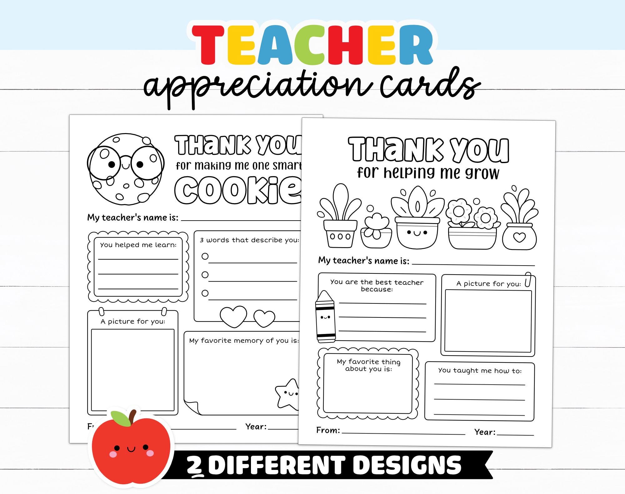Teacher Appreciation Week Card, Printable Thank You Teacher Coloring ...
