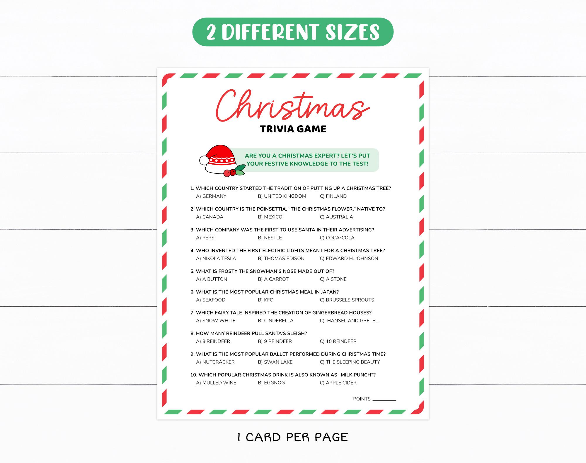 Christmas Trivia Game, Christmas Trivia Quiz, Printable Trivia ...