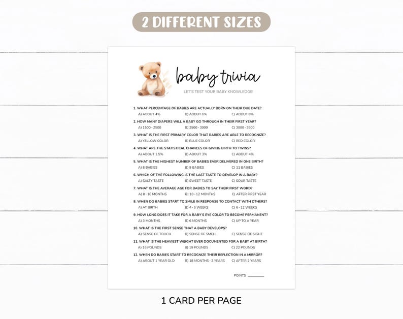 Baby Trivia Game, Teddy Bear Baby Shower Trivia, Baby Quiz, Trivia ...