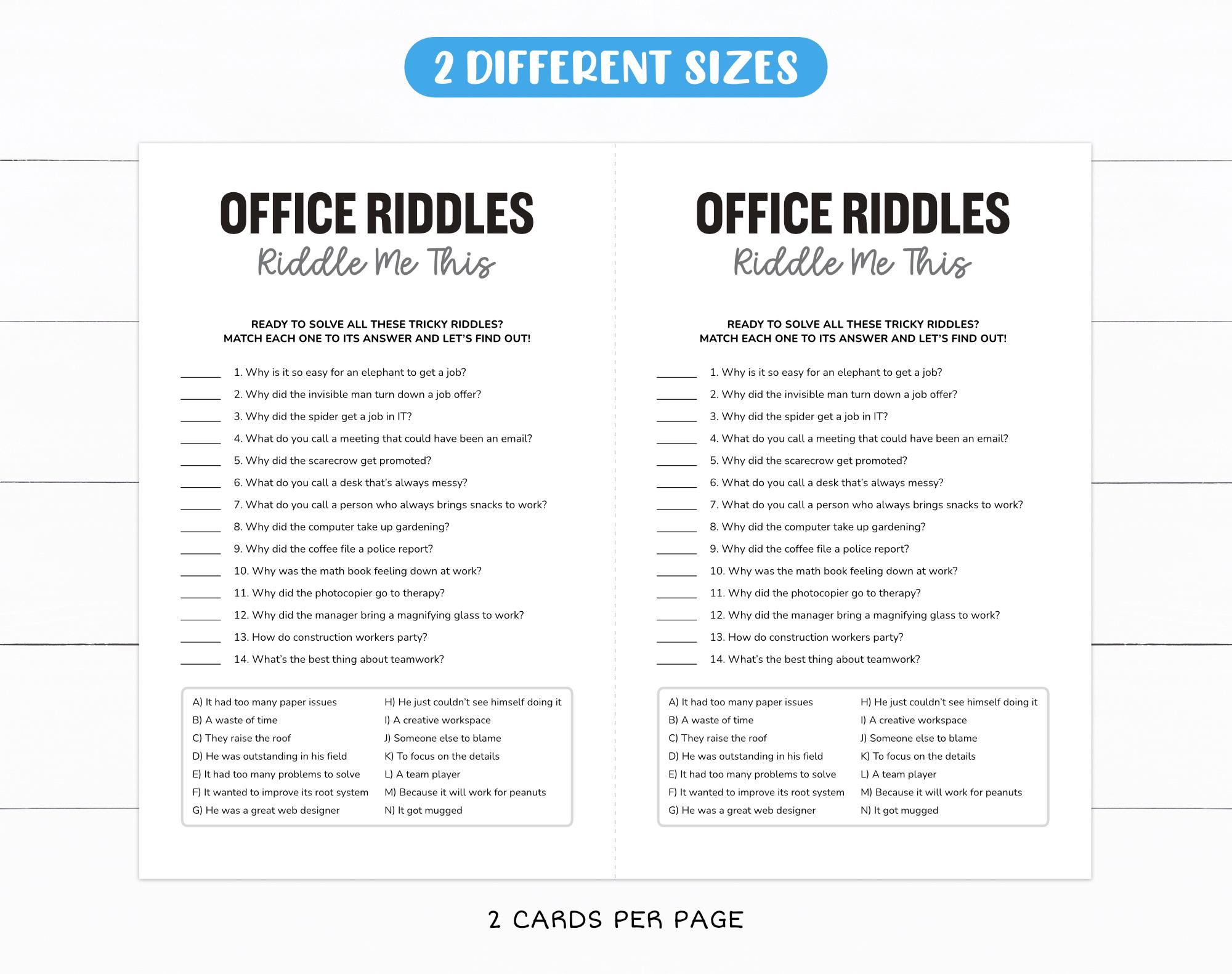 Office Riddles, Riddle Me This Office Games, Easy Work Riddles and ...