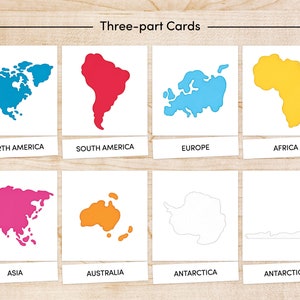 Continents and Oceans Matching Activity, Montessori World Map, 3 Part ...