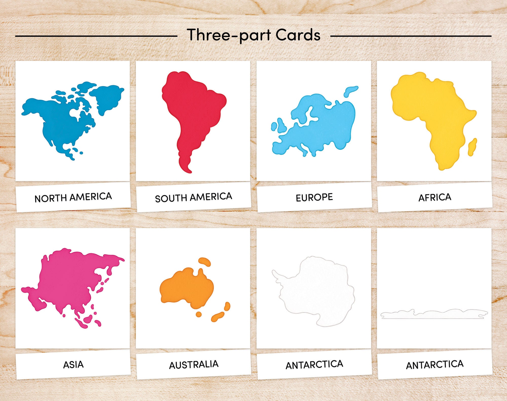 Continents and Oceans Matching Activity, Montessori World Map, 3 Part ...