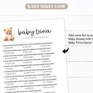 Baby Trivia Game, Teddy Bear Baby Shower Trivia, Baby Quiz, Trivia ...