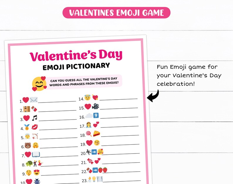 Valentines Emoji Pictionary Game, Valentines Emoji Game, Valentines Day ...