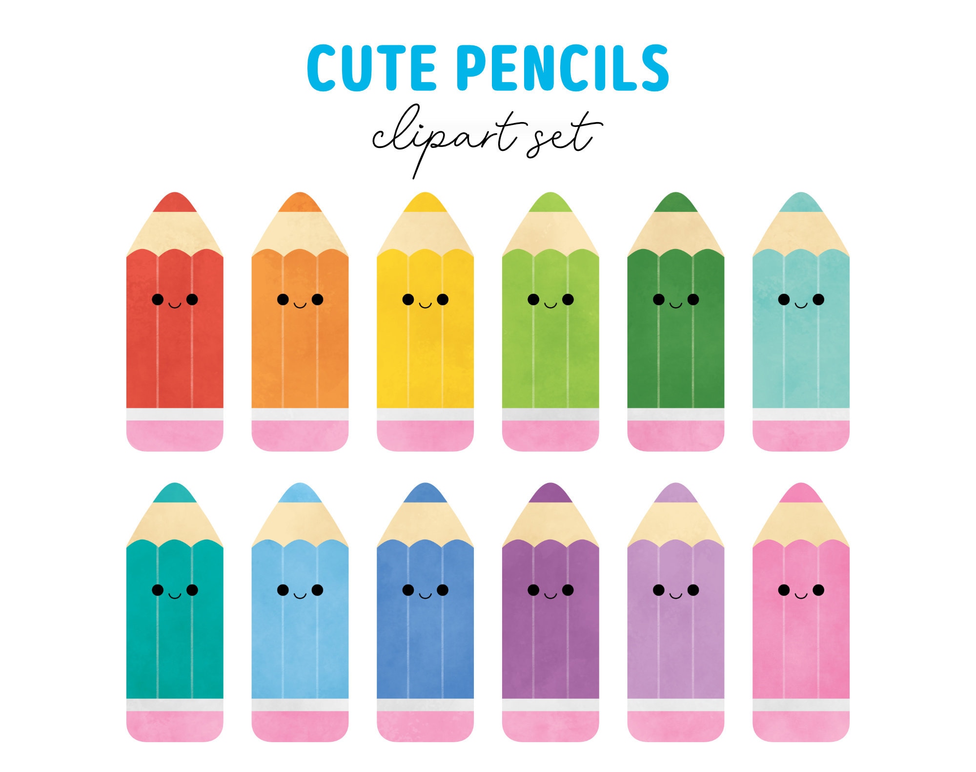 Cute Watercolor Pencils Clipart, Colored Pencil Clip Art Bundle, Back ...