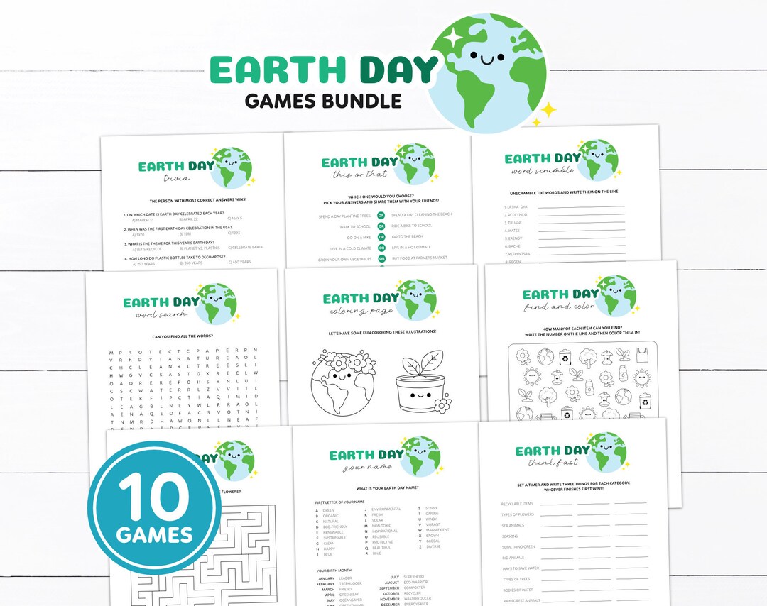 Earth Day Printable Activities Bundle, Educational Earth Day Games ...