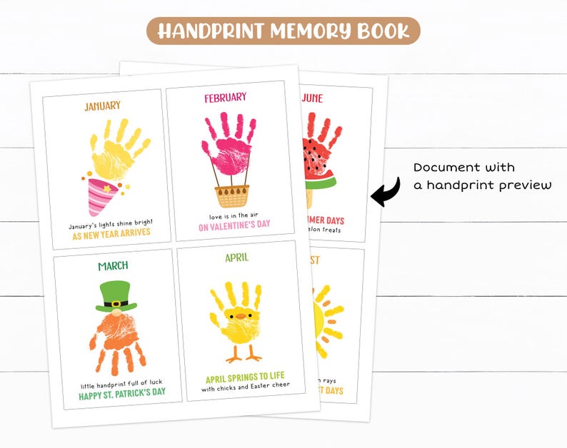 Handprint Memory Book, Printable Monthly Handprint Craft, 12 Months ...