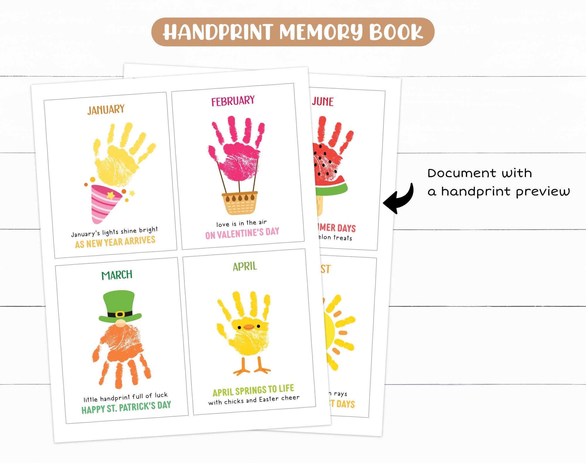 Handprint Memory Book, Printable Monthly Handprint Craft, 12 Months ...