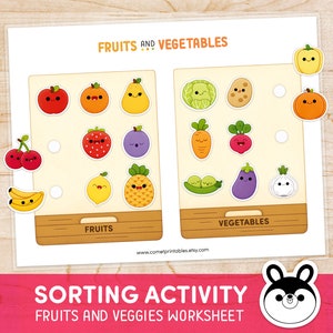 Fruits and Veggies Sorting, Matching Preschool Activities, Kindergarten ...