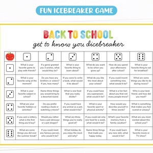Back to School Dicebreaker, First Day of School Icebreaker, Kids ...