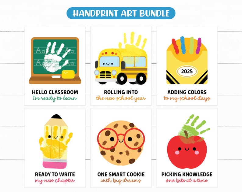 Back to School Handprint Art Bundle, First Day of School Handprint ...